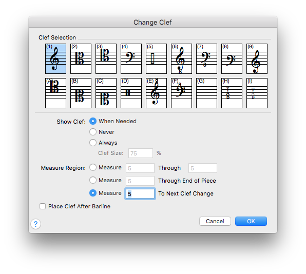 Change Clef dialog box