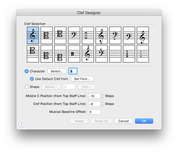 Clef Designer dialog box