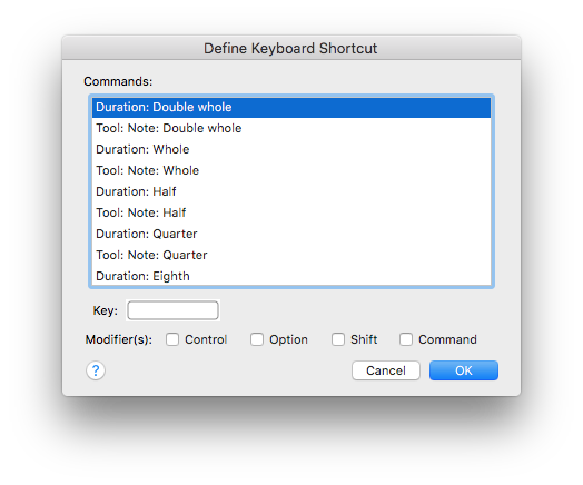 Define Keyboard Shortcut dialog box