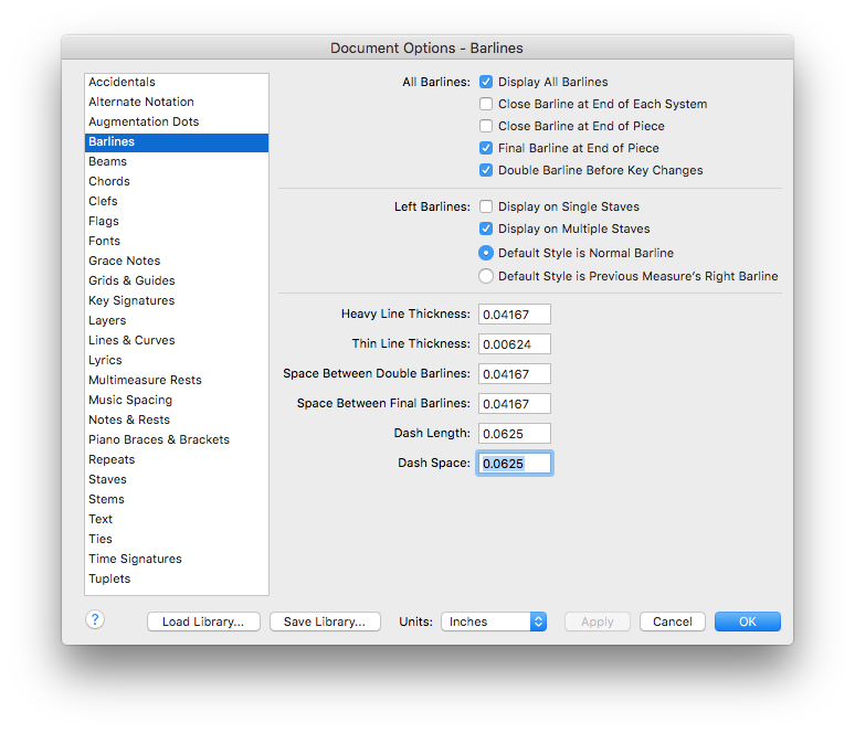 Document Options dialog box
