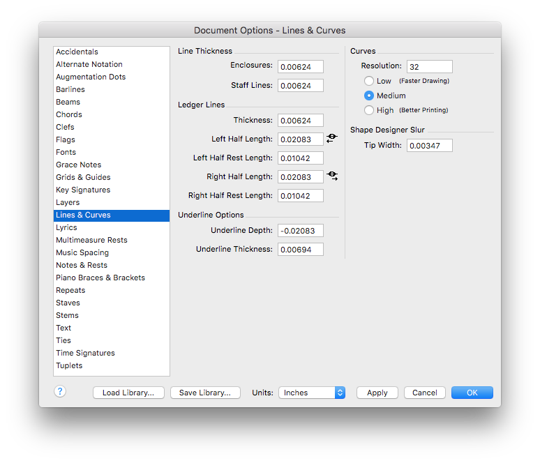 Document Options dialog box