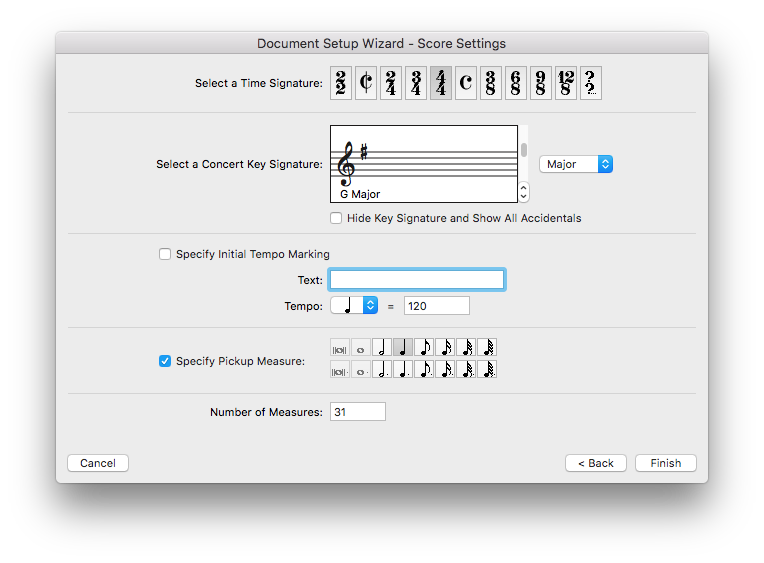Creating a score with the Setup Wizard