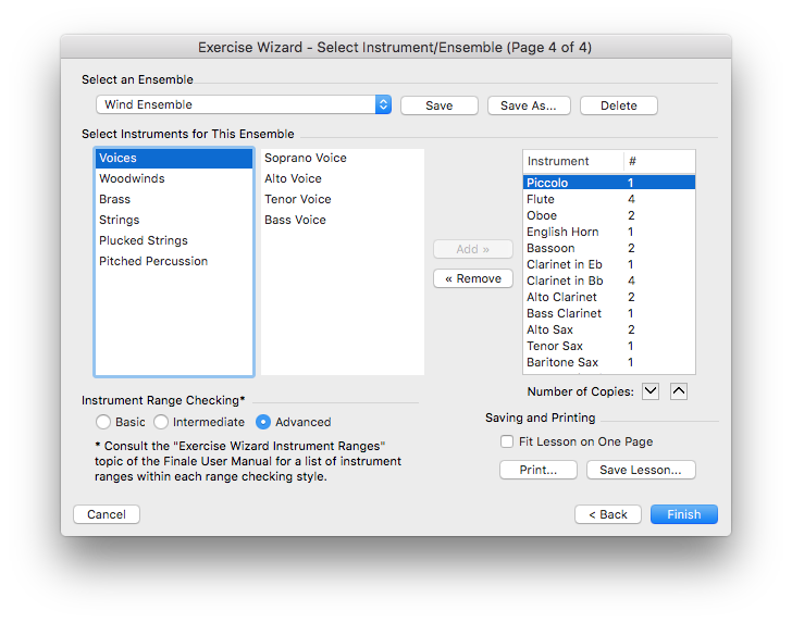Exercise Wizard dialog box