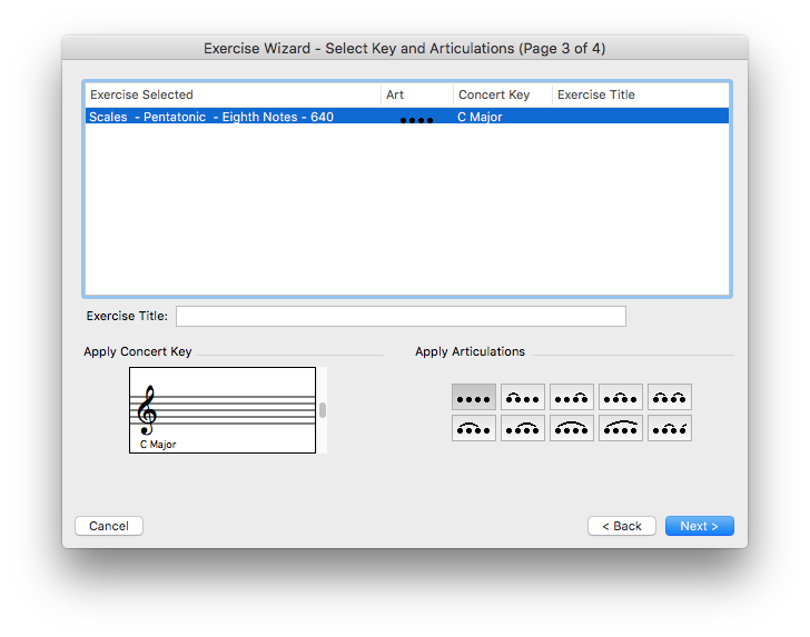 Exercise Wizard dialog box