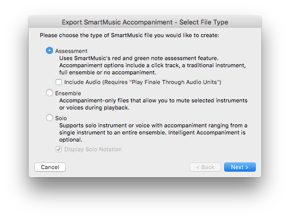 Export SmartMusic Accompaniment - Select File Type dialog box