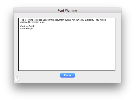 Font Warning dialog box