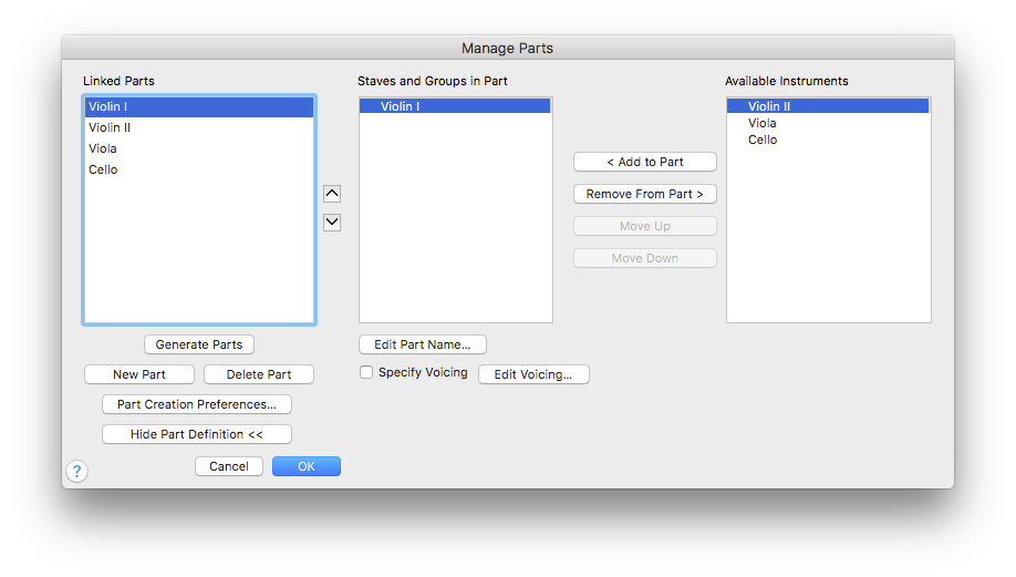 Manage Parts dialog box