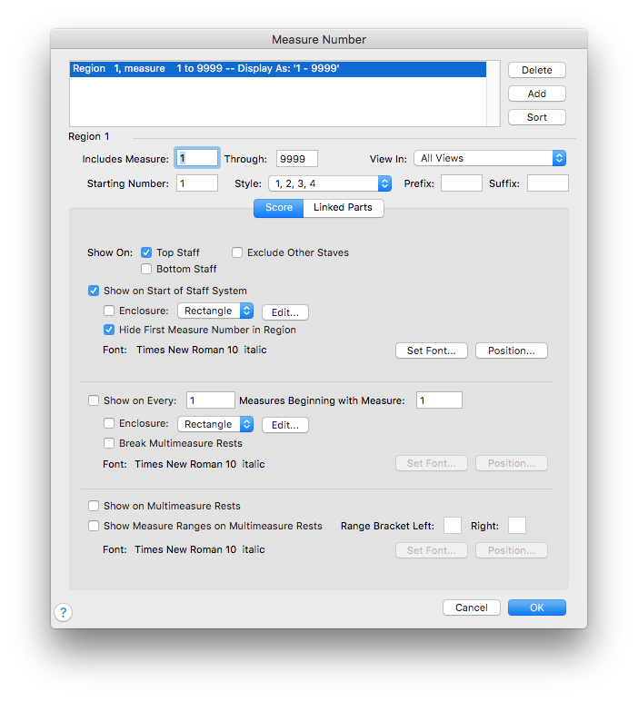 Measure Number dialog box