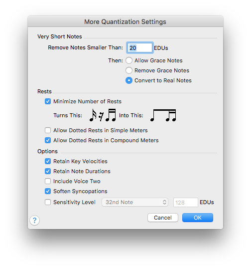 More Quantization Settings dialog box