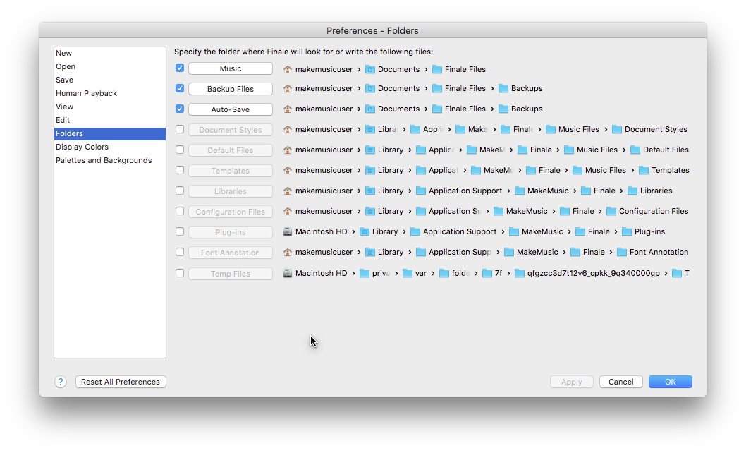 Preferences dialog box