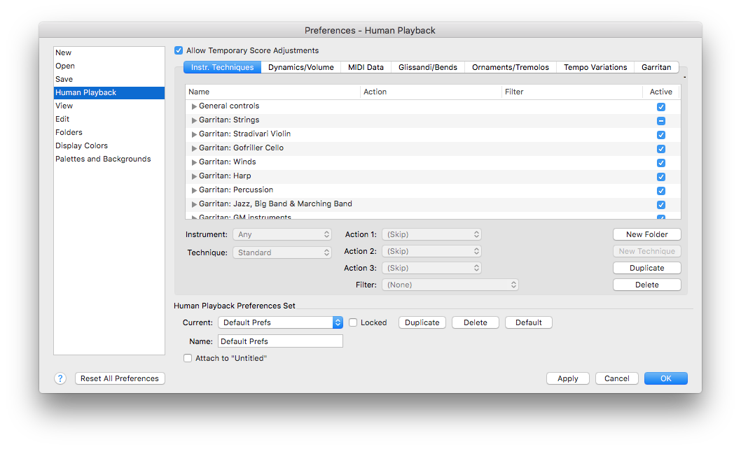Preferences dialog box