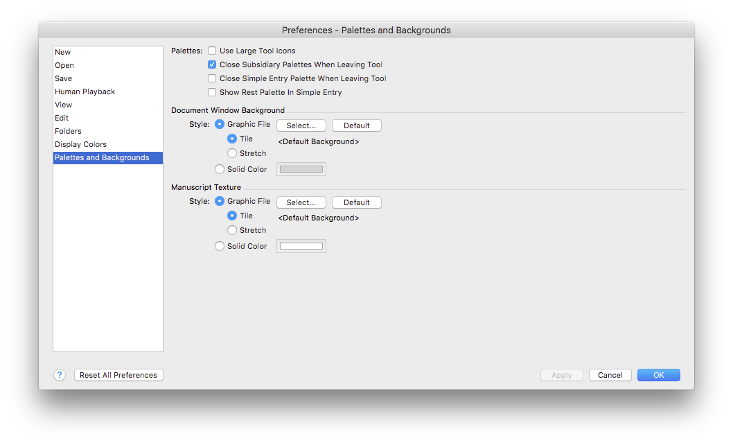 Preferences dialog box