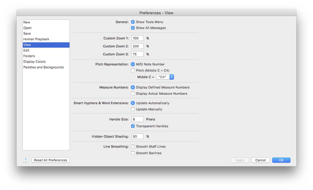 Preferences dialog box