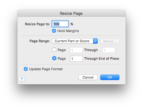Resize Page dialog box