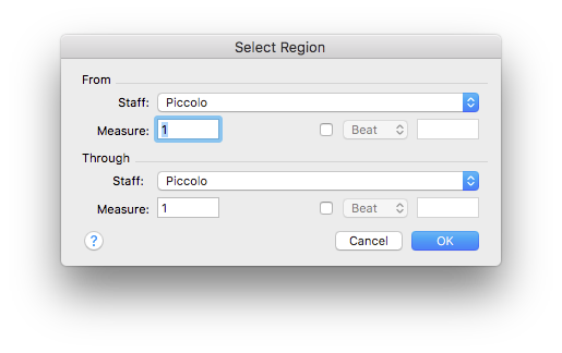 Select Region dialog box