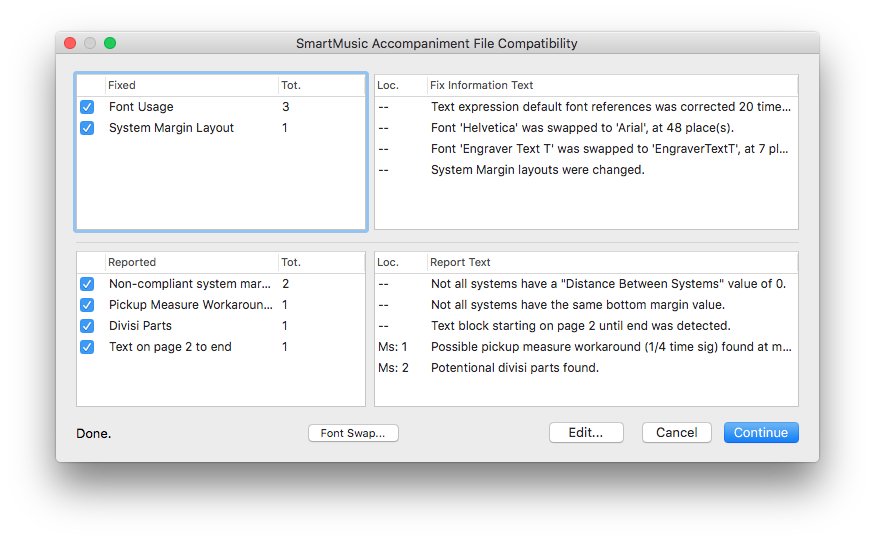 SmartMusic Accompaniment File Compatibility dialog box