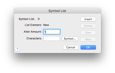 Symbol List dialog box