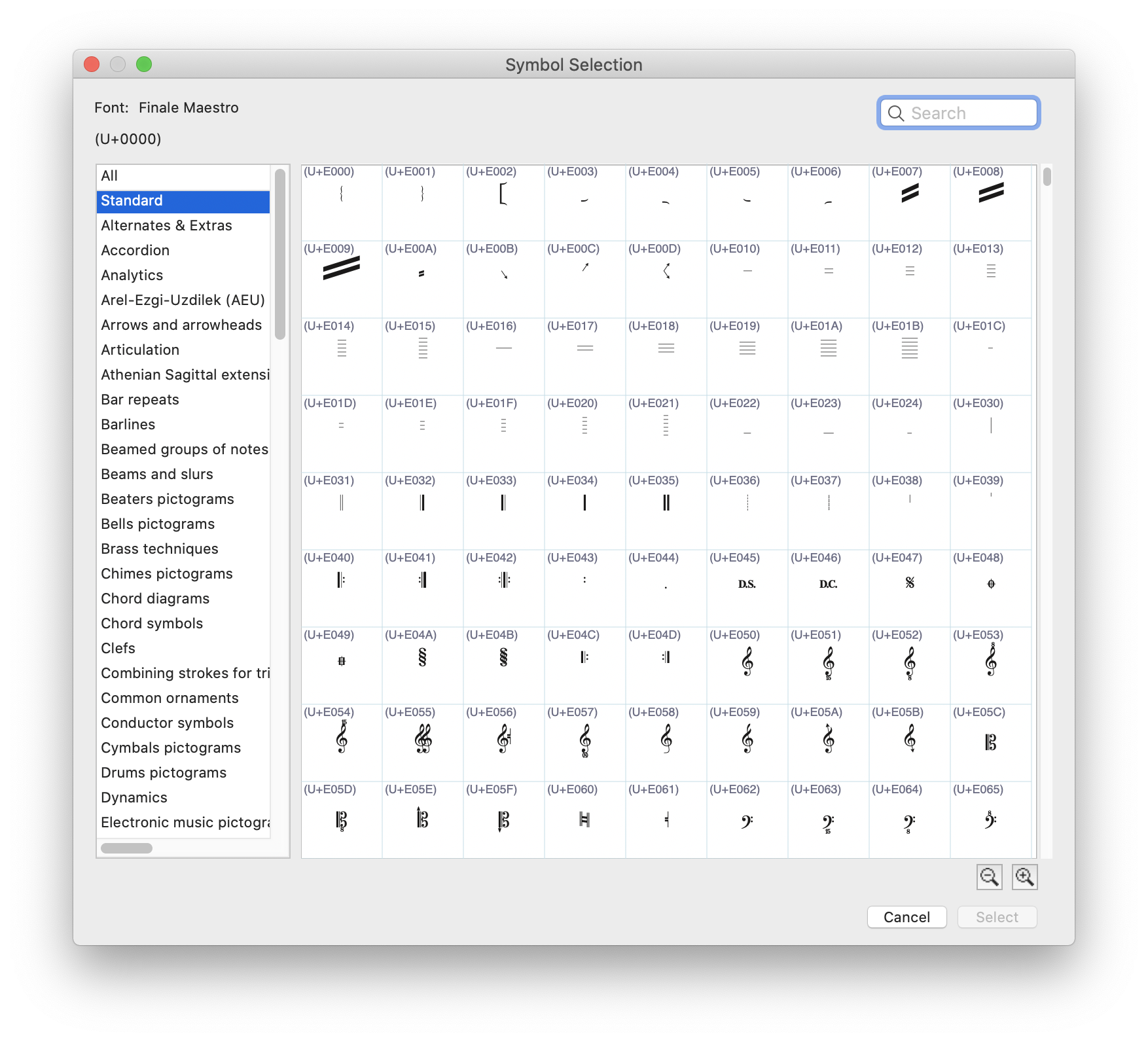 Symbol Selection dialog box