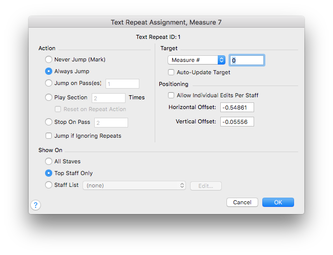 Text Repeat Assignment dialog box