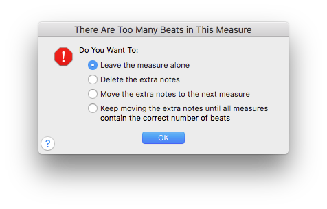 There Are Too Many Beats In This Measure dialog box