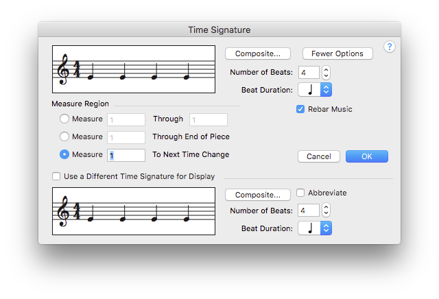 Time Signature dialog box