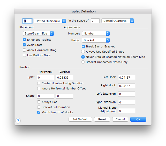 Tuplet Definition dialog box