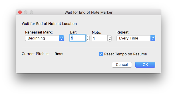 Wait for End of Note dialog box