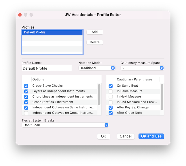 JW Accidentals Profile Editor Dialog Box