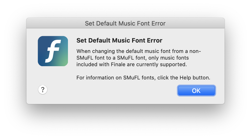 Set Default Music Font Error Message
