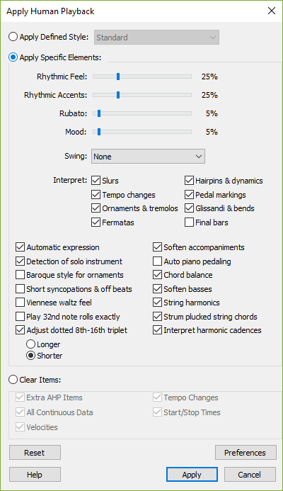 Apply Human Playback dialog box