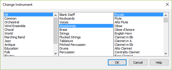 Change Instrument dialog box