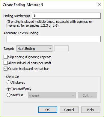 Create/Edit Ending dialog box