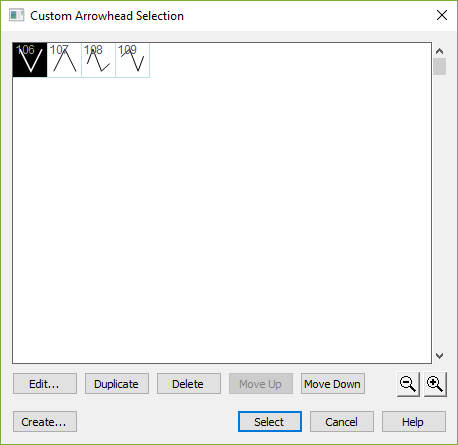 Custom Arrowhead Selection dialog box