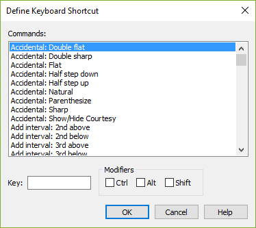 Define Keyboard Shortcut dialog box