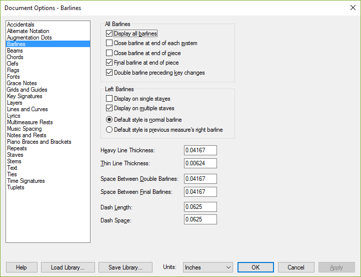 Document Options dialog box