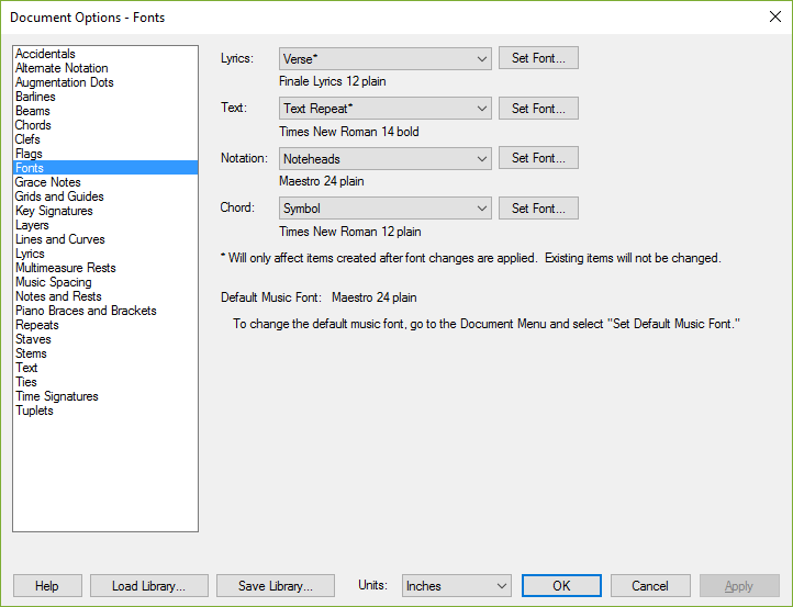 Document Options dialog box
