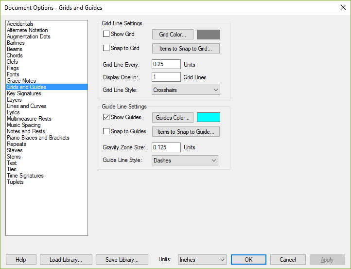 Document Options dialog box
