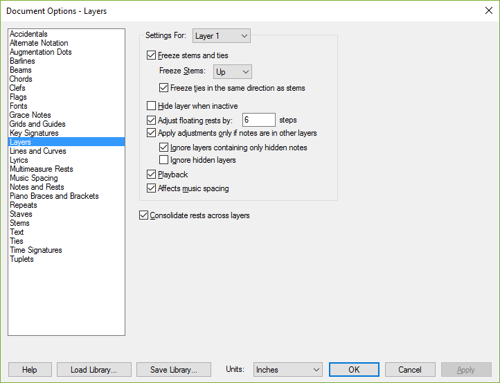 Document Options dialog box