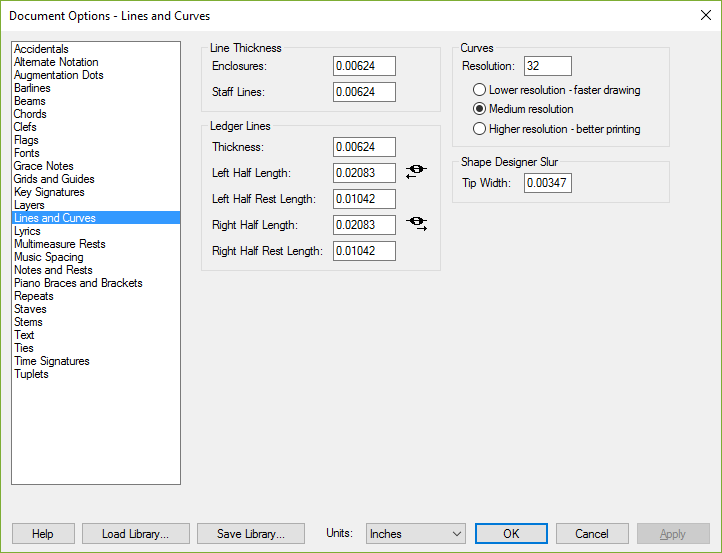 Document Options dialog box
