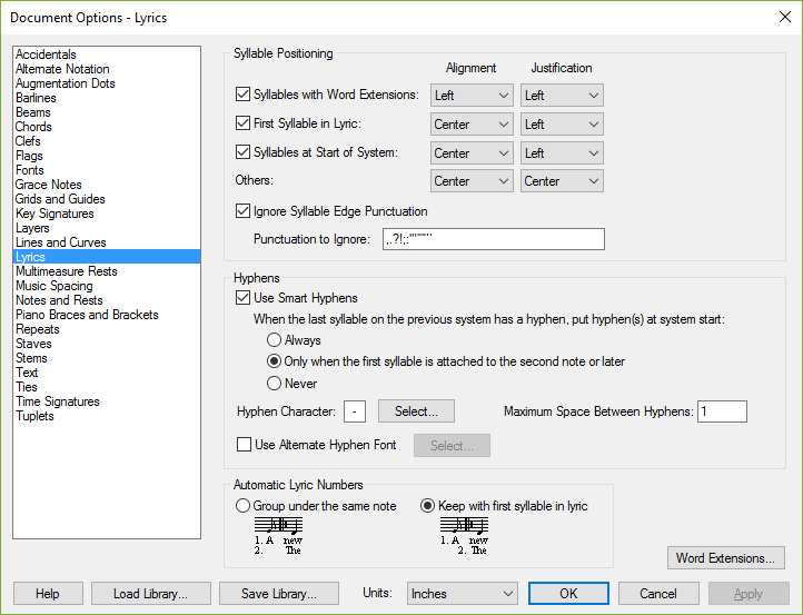 Document Options dialog box