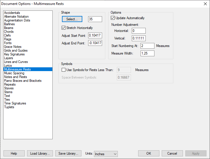 Document Options dialog box