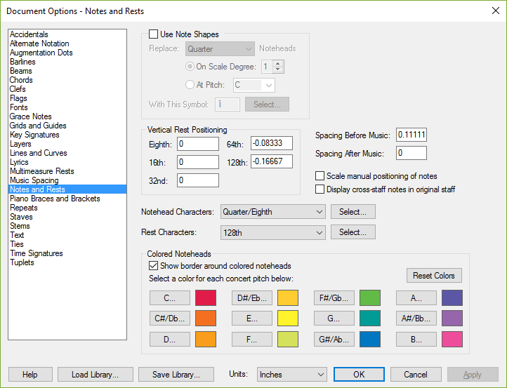 Document Options dialog box