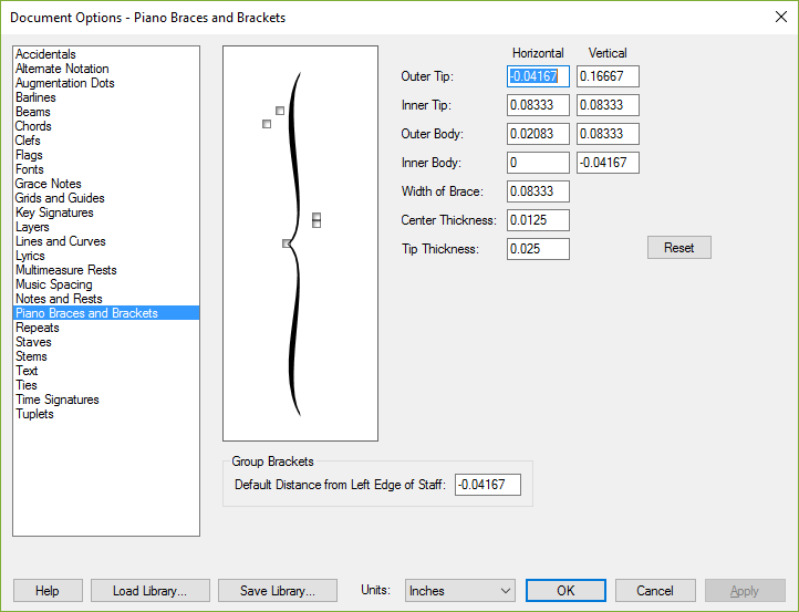 Document Options dialog box