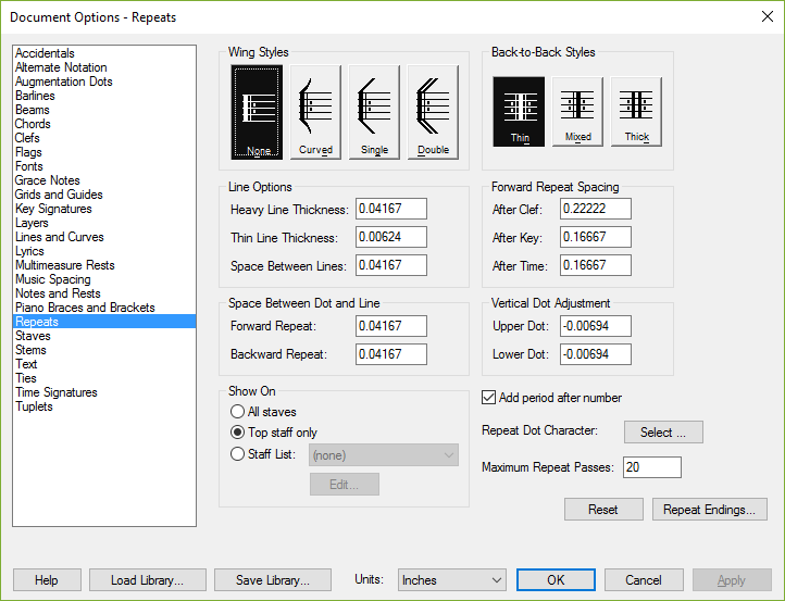 Document Options Dialog Box