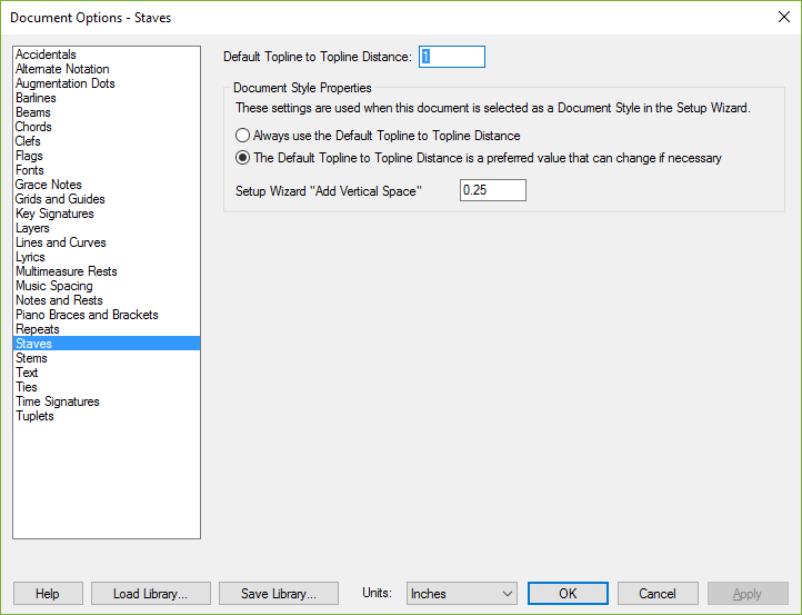 Document Options dialog box