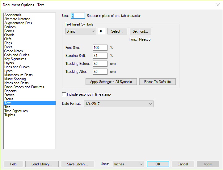 Document Options dialog box