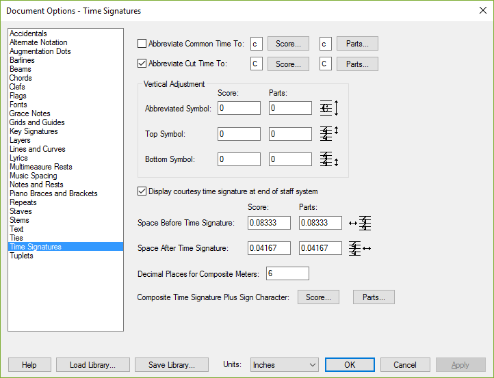 Document Options dialog box