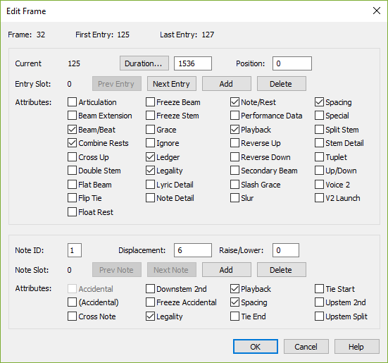 Edit Frame dialog box
