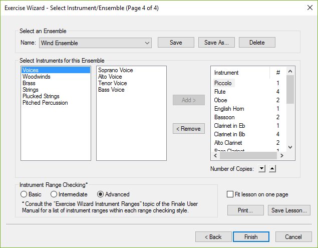 Exercise Wizard dialog box