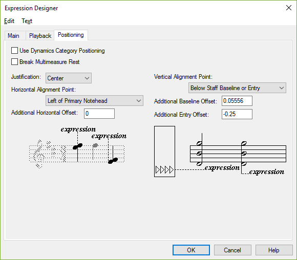 Expression Designer - Positioning dialog box